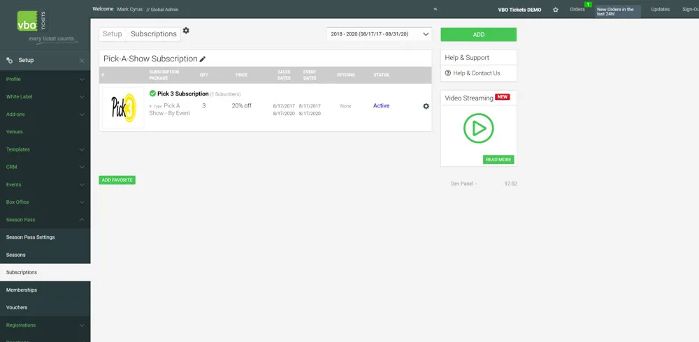 Patron Ticketing Software - Pick A Show Event Subscription Type
