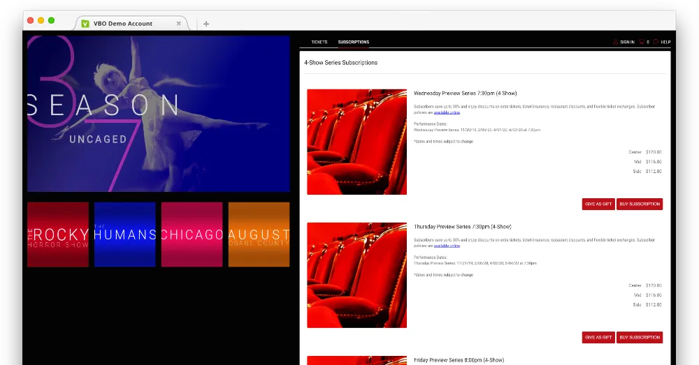 Advanced Patron Ticketing Subscription Software | VBO Tickets